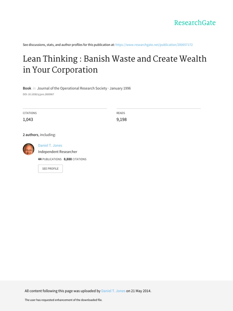 Lean Thinking Banish Waste and Create Wealth in Yo | PDF | Lean Manufacturing | Inventory