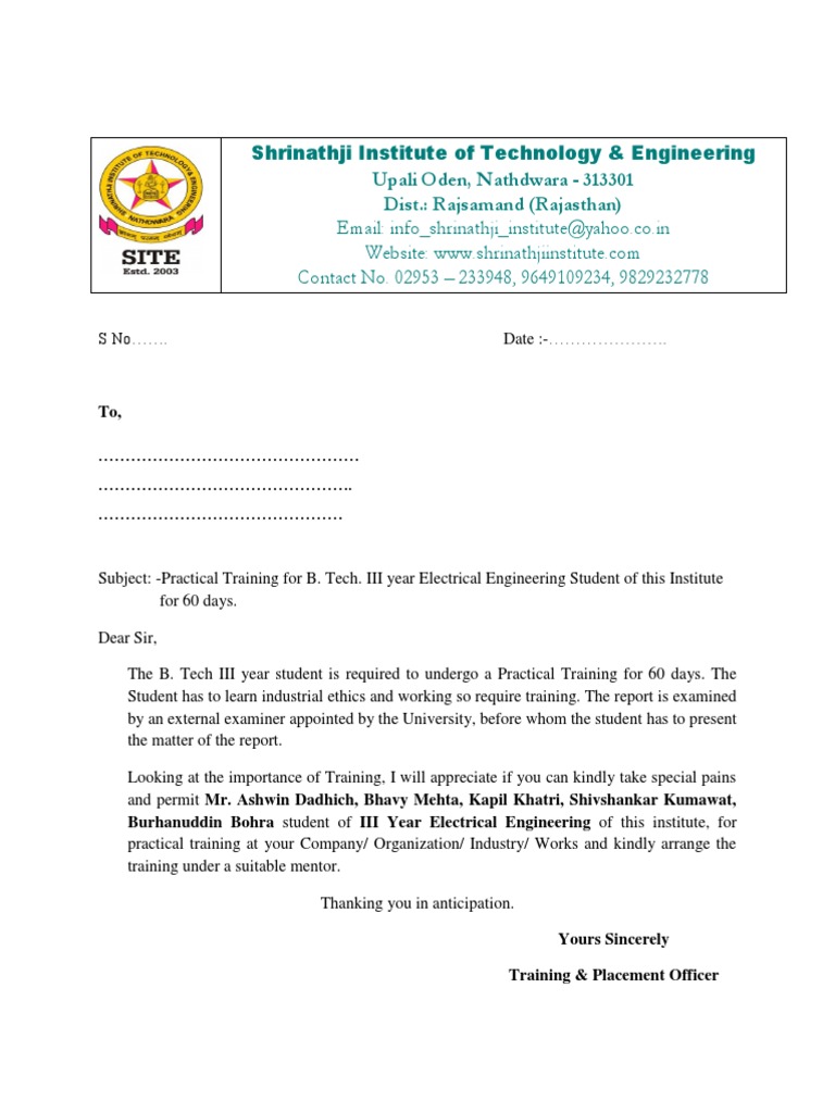 Training Letter | PDF