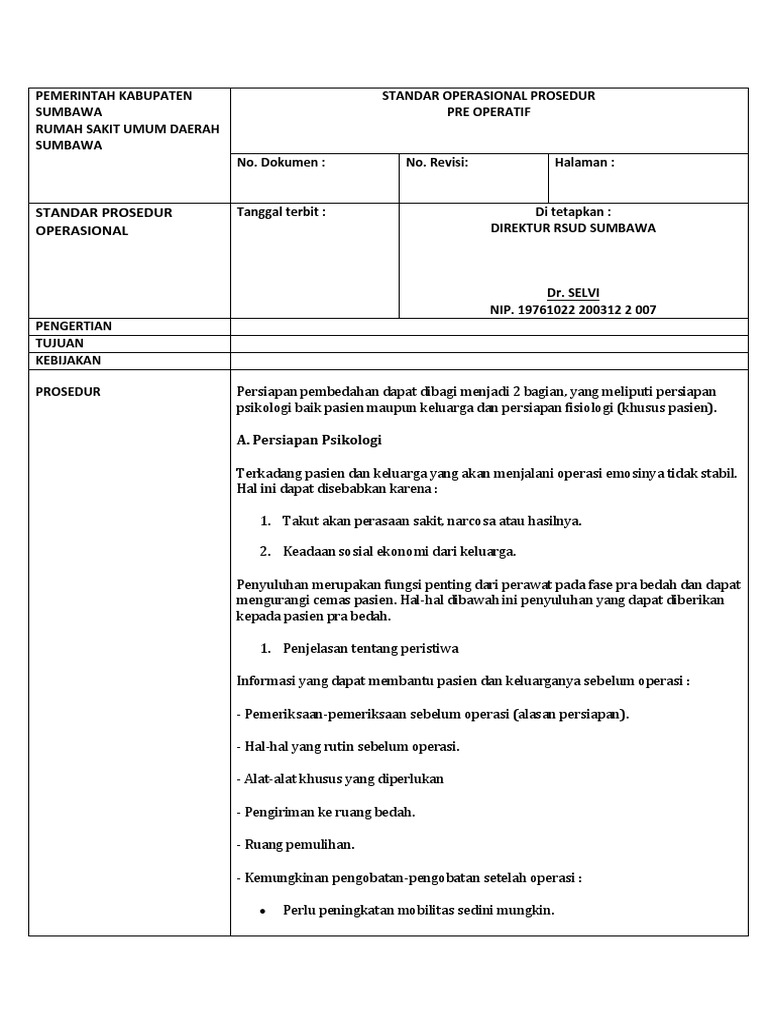 Sop Pre Operatif | PDF