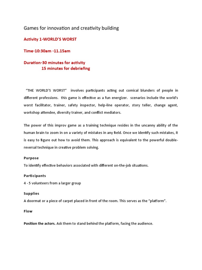 Innovation and Creativity Games Guide | PDF | Neuropsychology ...