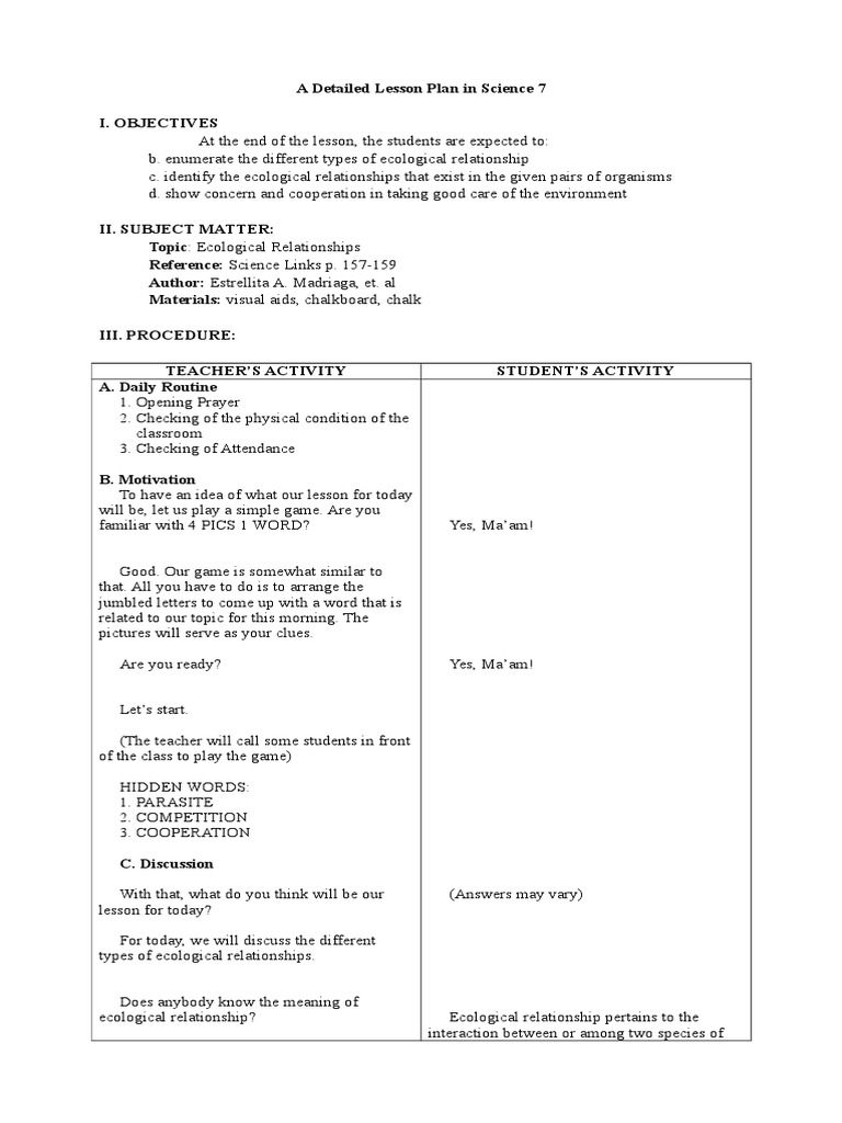 A Detailed Lesson Plan in Science 7 | PDF | Symbiosis | Parasitism