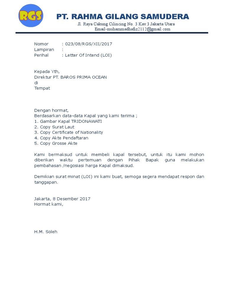 Surat LOI Kapal PDF | PDF