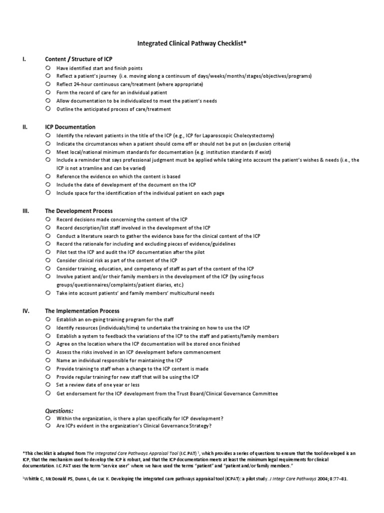 ICP Checklist | PDF | Health Care | Business