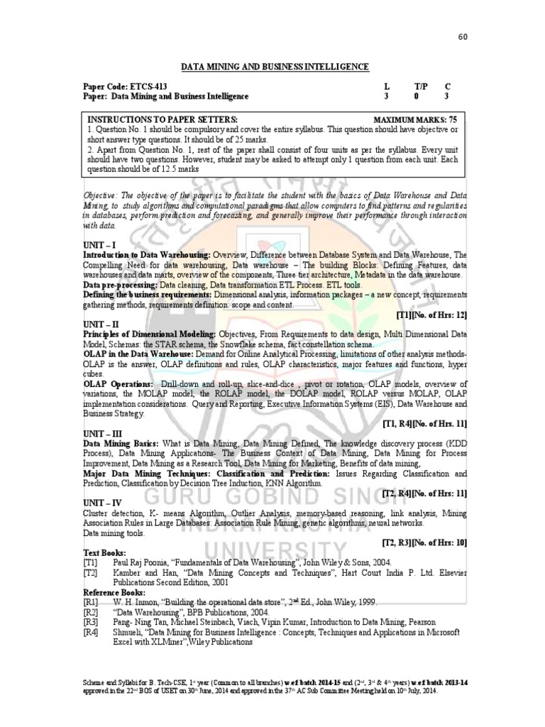 Syllabus DMBI PDF | PDF | Data Warehouse | Data Mining Syllabus DMBI PDF | PDF | Data Warehouse | Data Mining