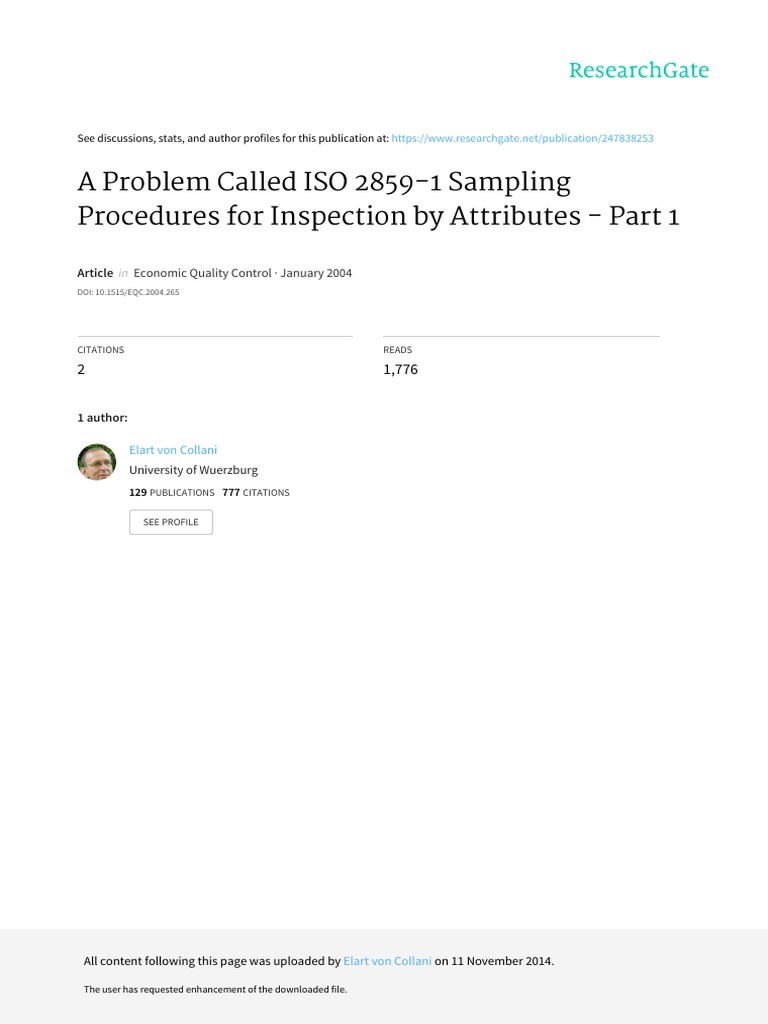 A Problem Called ISO 2859-1 Sampling Procedures Fo | PDF | Statistics ...