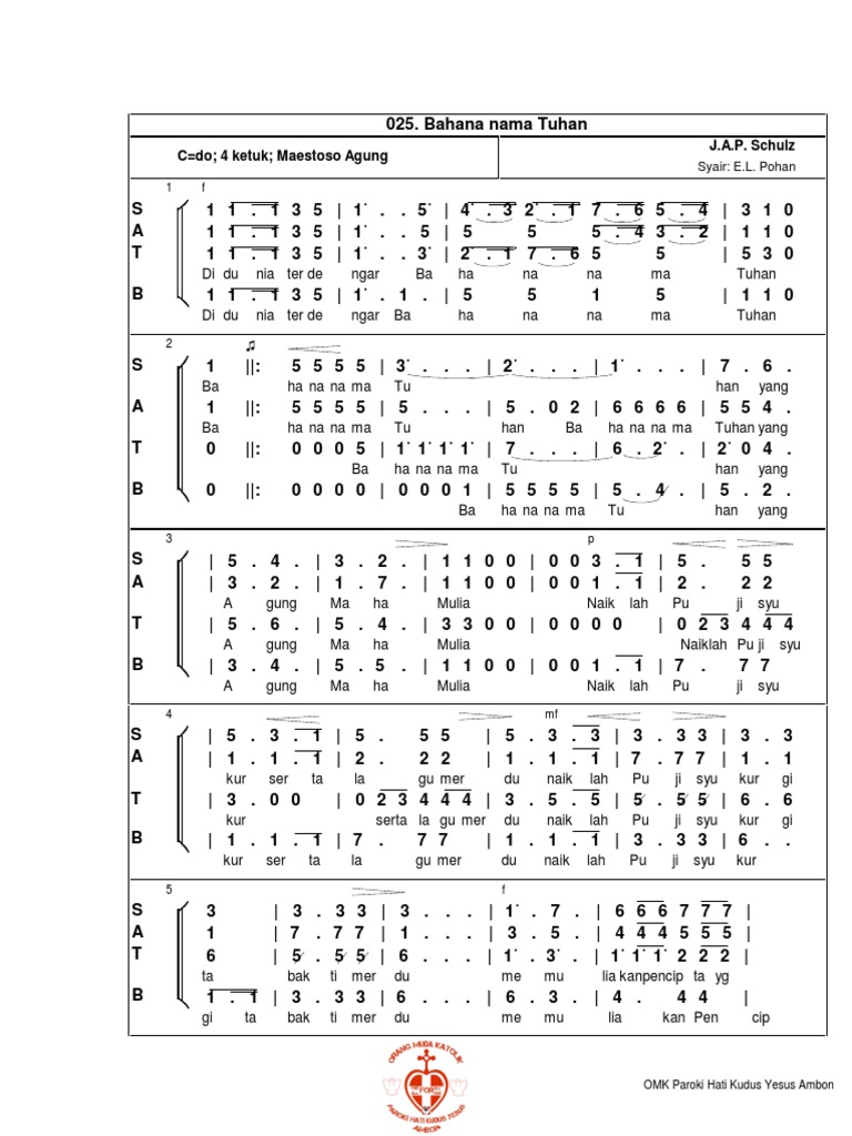 Partitur Koor Bahana Nama Tuhan | PDF