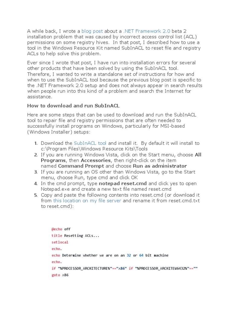 Blog Post: How To Download and Run Subinacl | PDF | Windows Registry ...