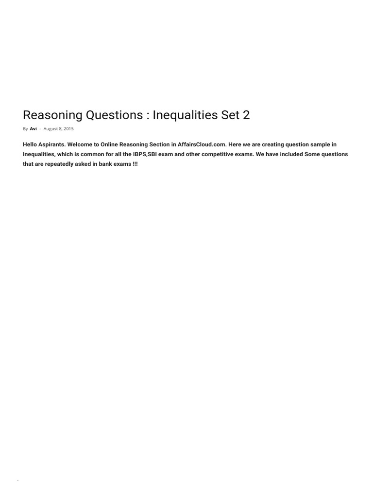 Reasoning Questions - Inequalities Set 2 | PDF | Tests | Data Collection