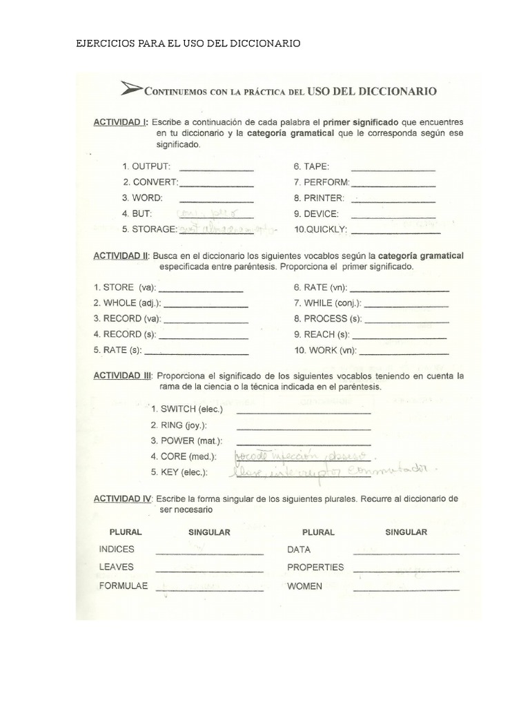 Ejercicios para el Uso del Diccionario | PDF