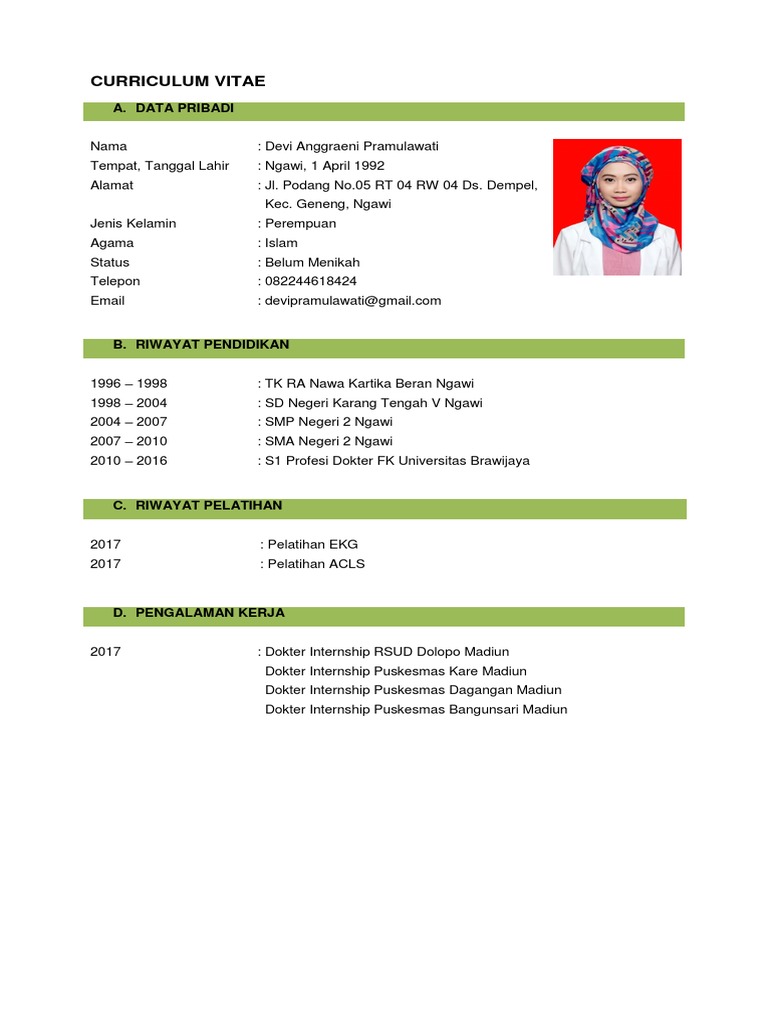 Curriculum Vitae | PDF | Pengembangan Diri | Kesehatan Holistik