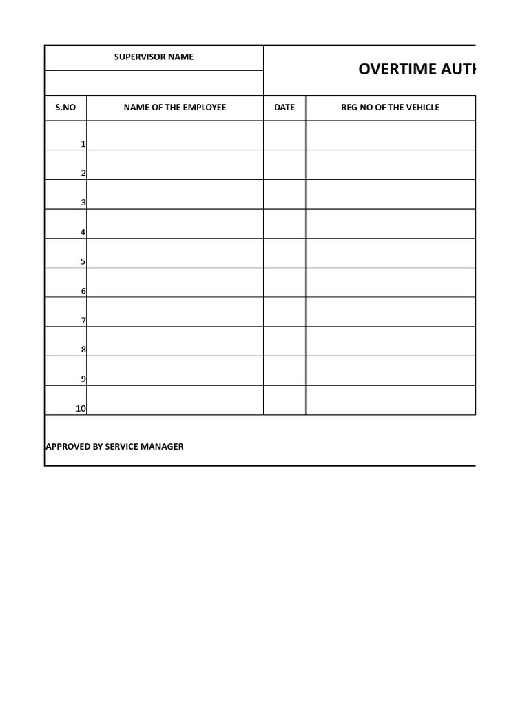 Overtime Authorisation Slip: Supervisor Name | PDF