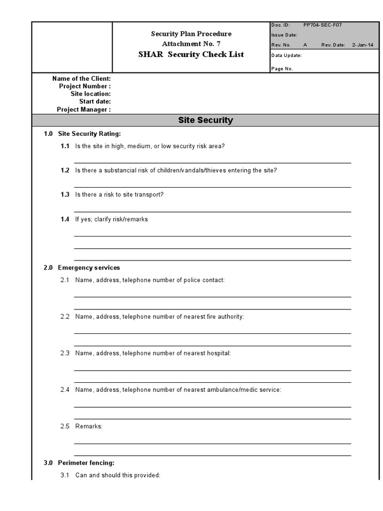 Pp704-Sec-f07 CCC Security Checklist | PDF | Surveillance | Risk