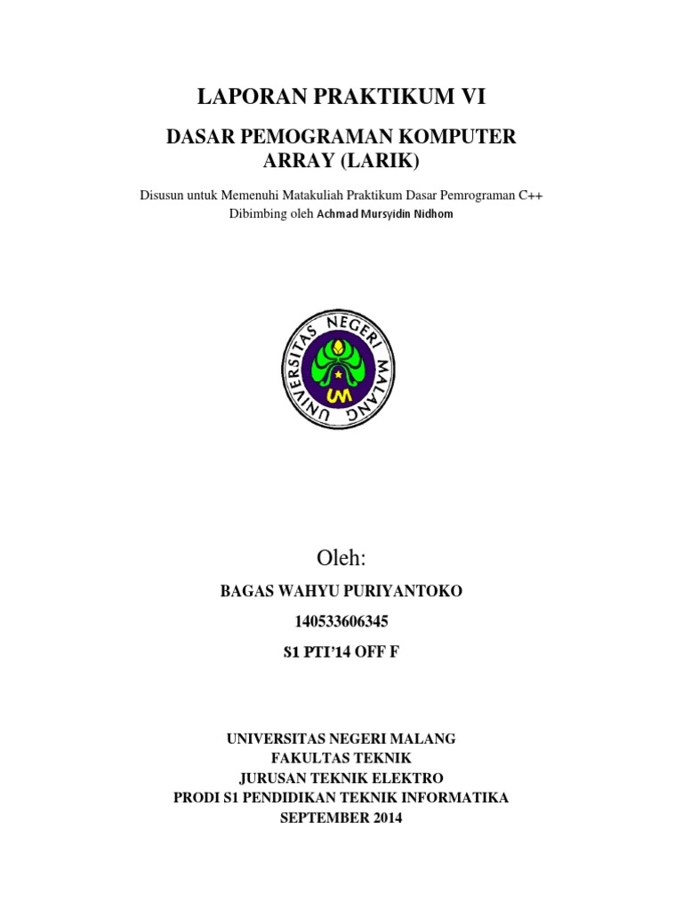 Laporan Praktikum Vi Array | PDF | Komputer