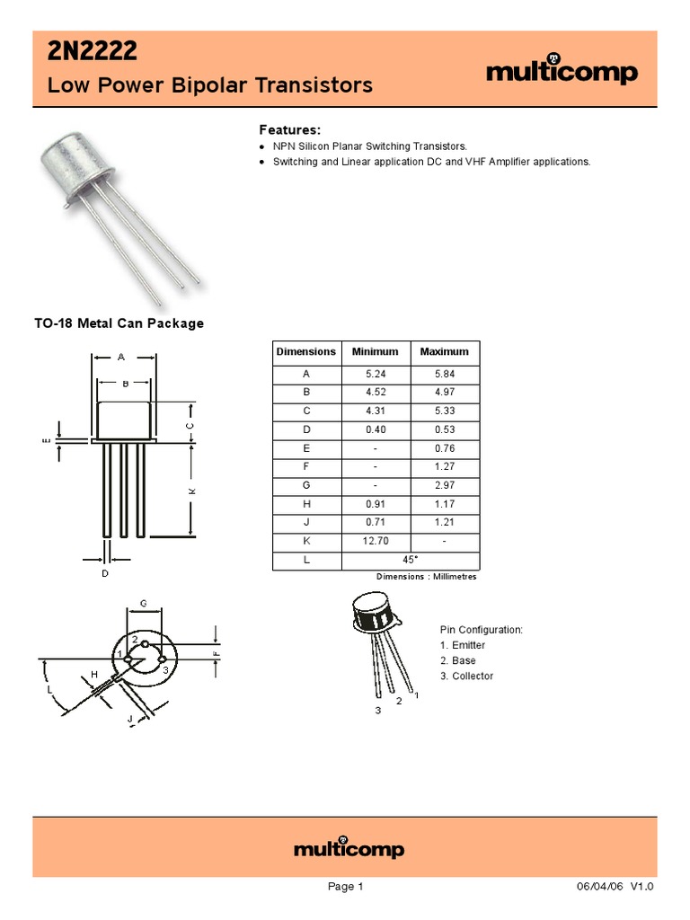 Datasheet 2N2222 PDF | PDF | Bipolar Junction Transistor | Transistor