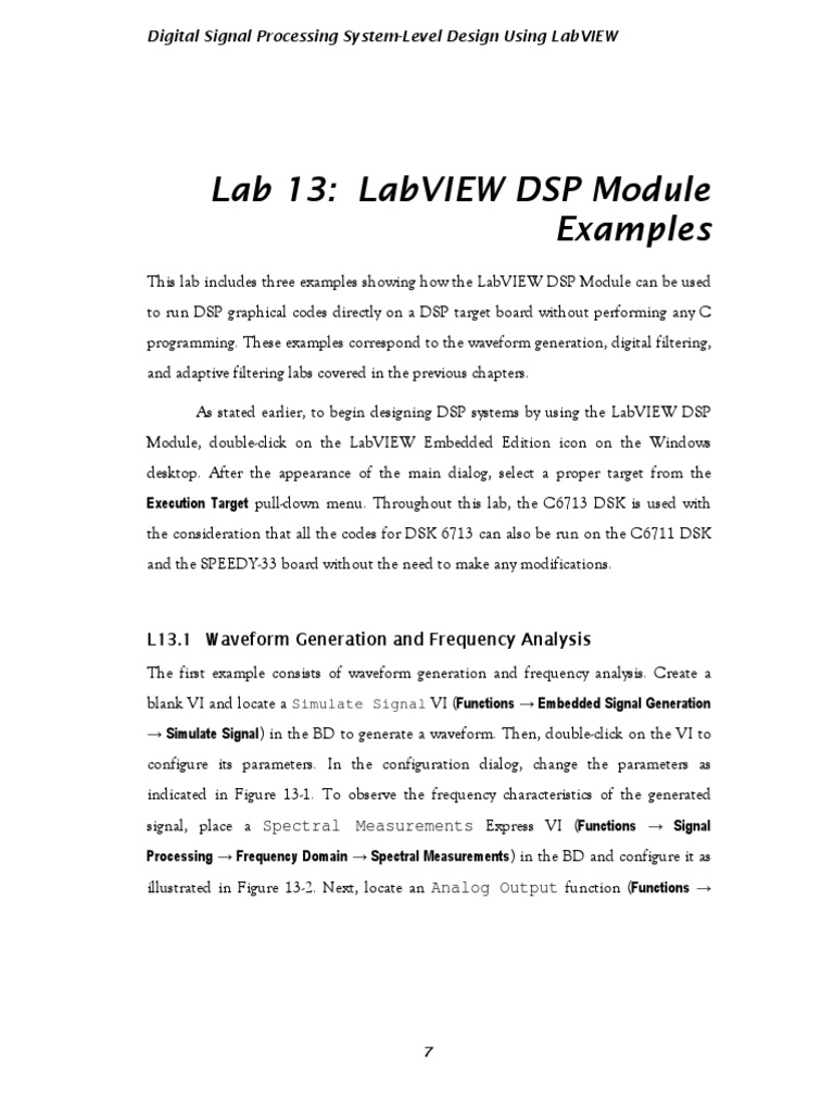 Lab 13: Labview DSP Module Examples: Digital Signal Processing System ...