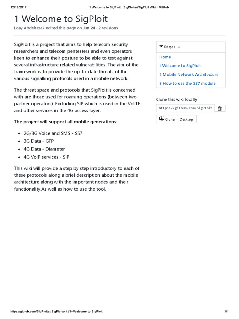 1 Welcome To SigPloit SigPloiter - SigPloit Wiki GitHub | PDF | Session Initiation Protocol | 4 G
