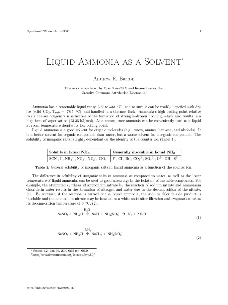 Liquid Ammonia As A Solvent 2 | PDF | Ammonia | Solubility