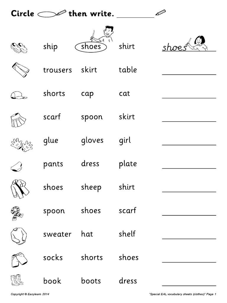 "Special EAL Vocabulary Sheets (Clothes) " Page 1 | PDF