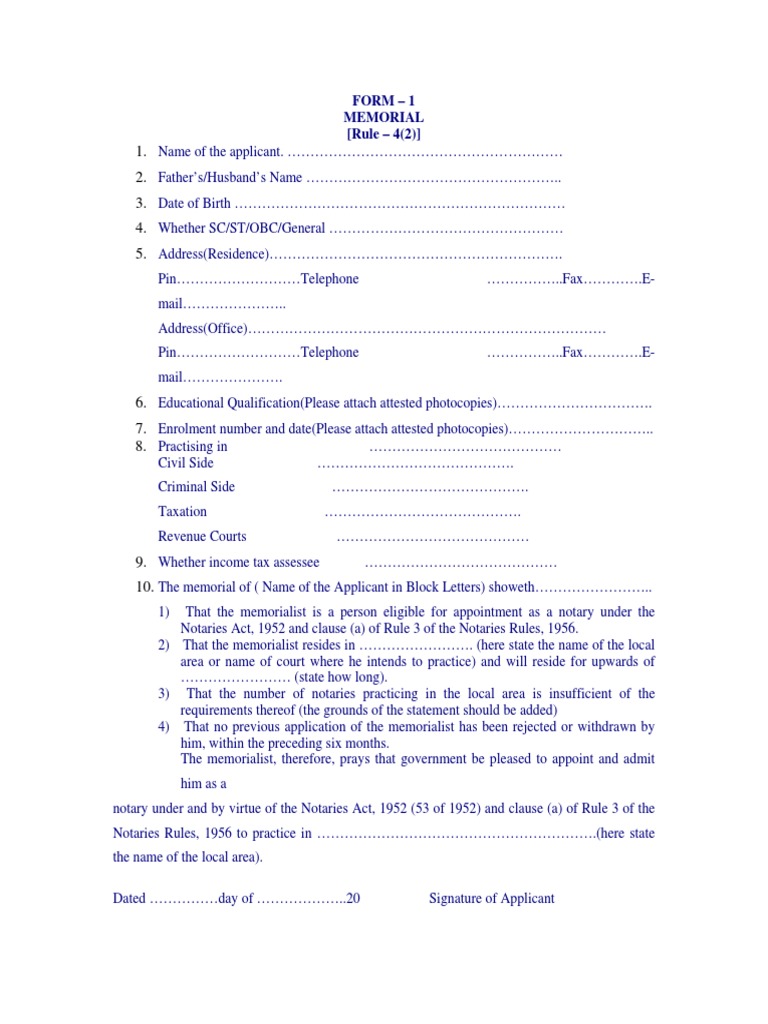 Application for Appointment as a Notary: Form Outlining Educational ...