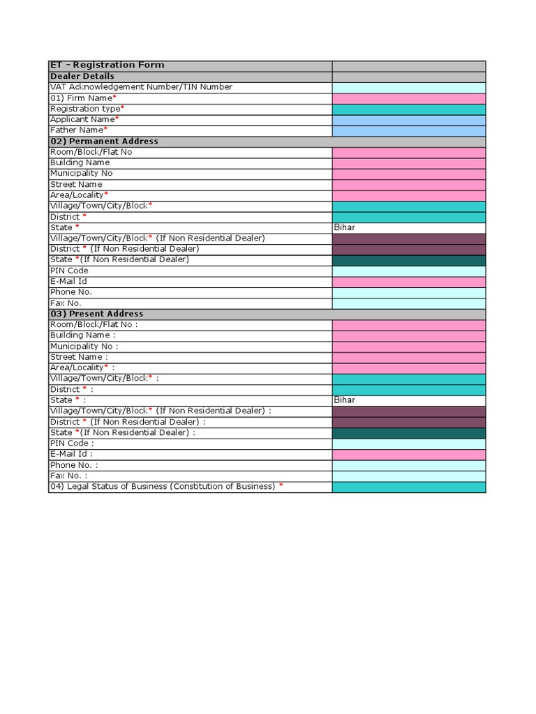 ET - Registration Form: Dealer Details | PDF | Government | Business