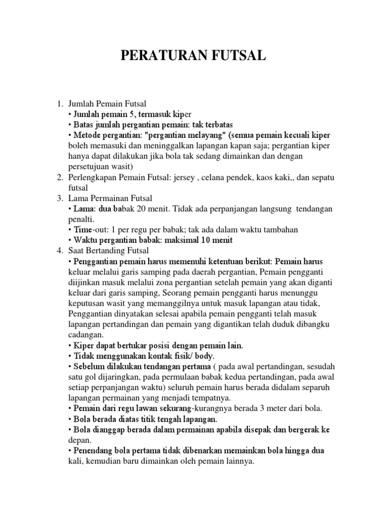 Peraturan Futsal | PDF