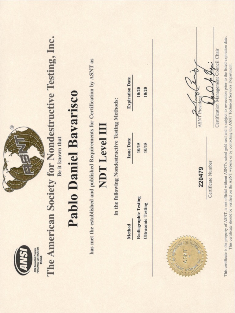 Asnt Certificate | PDF