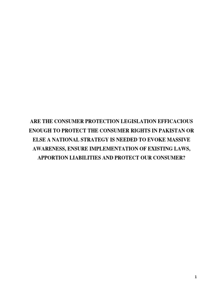 Assessing Consumer Protection Legislation in Pakistan: Gaps Between ...