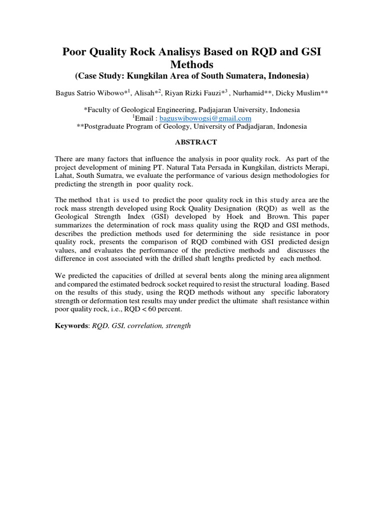 Poor Rock Quality Analysis: RQD & GSI | PDF