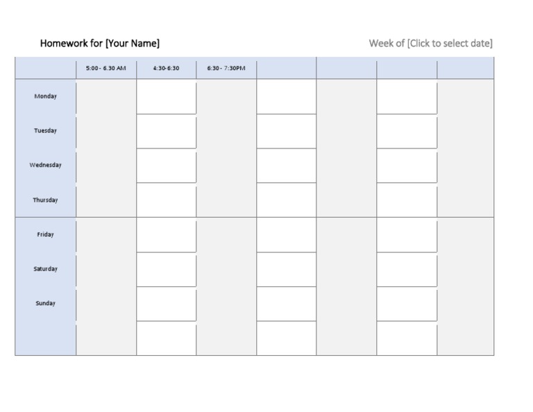 Weekly Homework Schedule Template | PDF