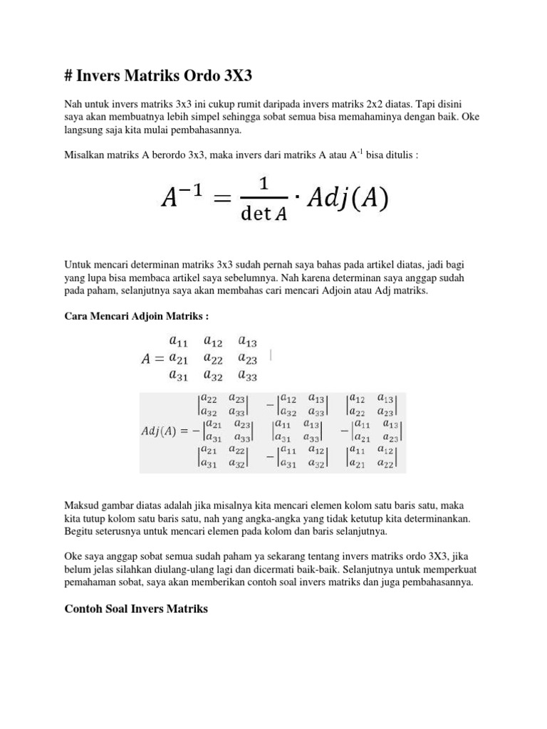 Invers Matriks Ordo 3X3 | PDF