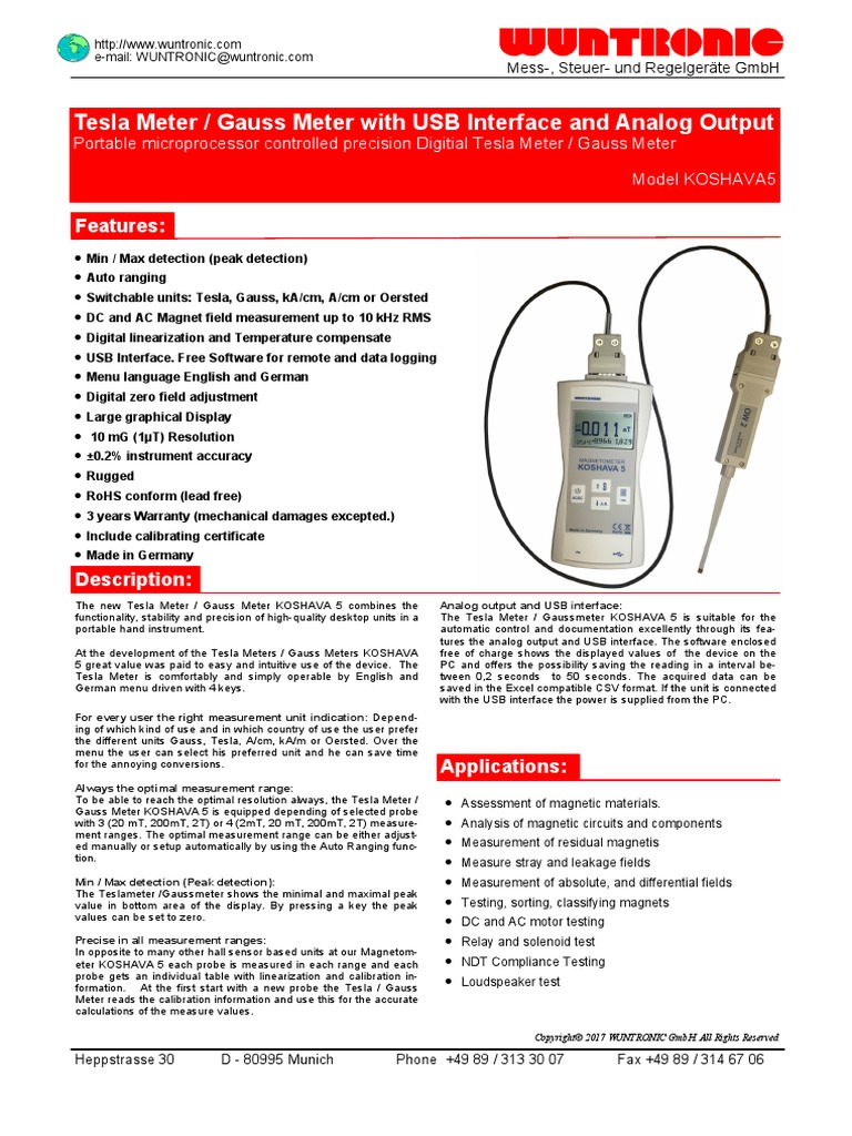 Tesla Meter Gauss Meter Koshava5 Eng | PDF | Magnetometer | Calibration