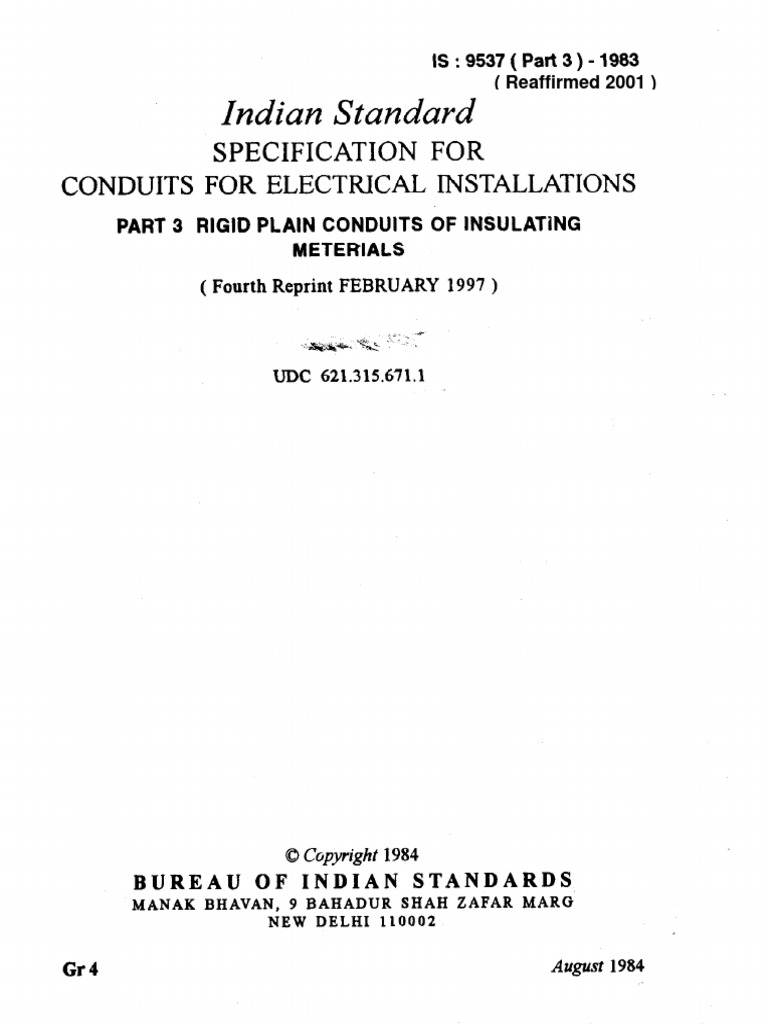 IS 9537 (Part 3) PDF | PDF | Pipe (Fluid Conveyance) | Electrical Wiring