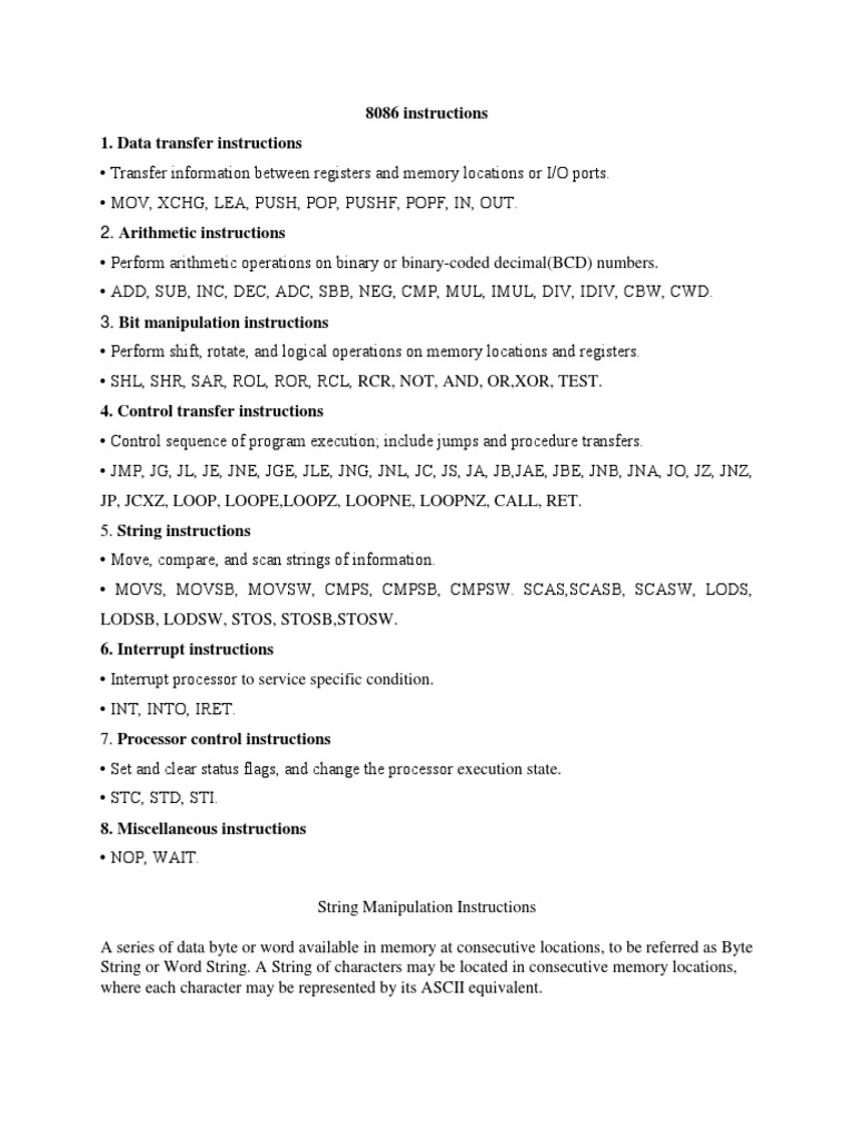 8086 Instructions | PDF | Binary Coded Decimal | String (Computer Science)
