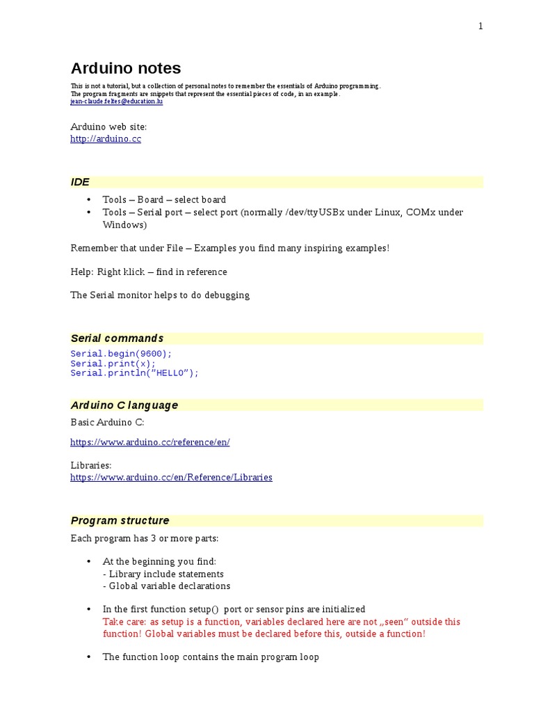 Arduino Notes 1 | Download Free PDF | String (Computer Science) | C ...