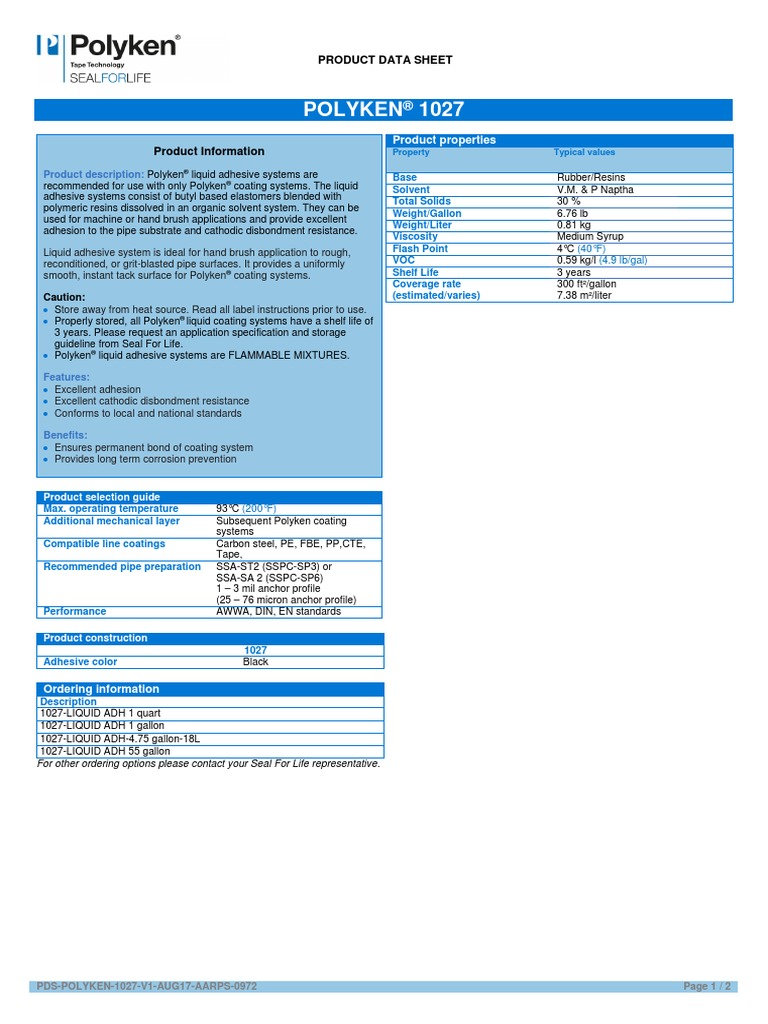 PDS-POLYKEN-1027-V1-AUG17--AARPS-0972 Prymer | Polymers | Adhesive