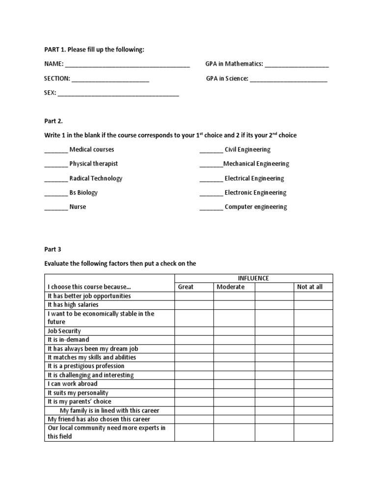 Questionnaire | PDF | Engineering | Cognition