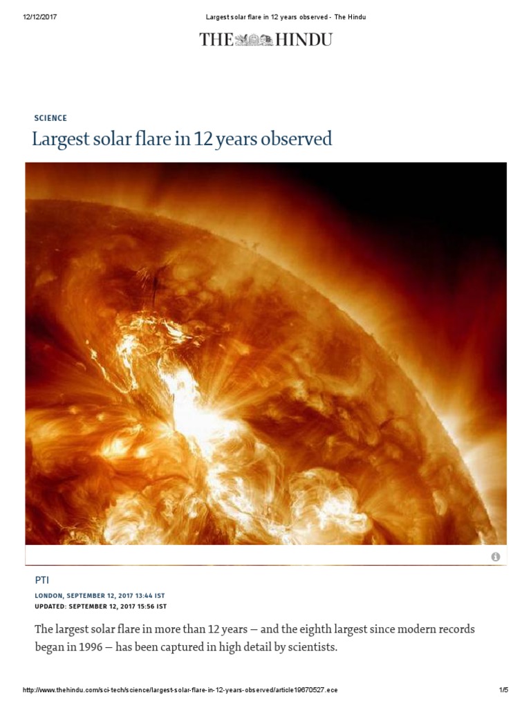 Largest Solar Flare in 12 Years Observed - The Hindu | PDF | Solar ...
