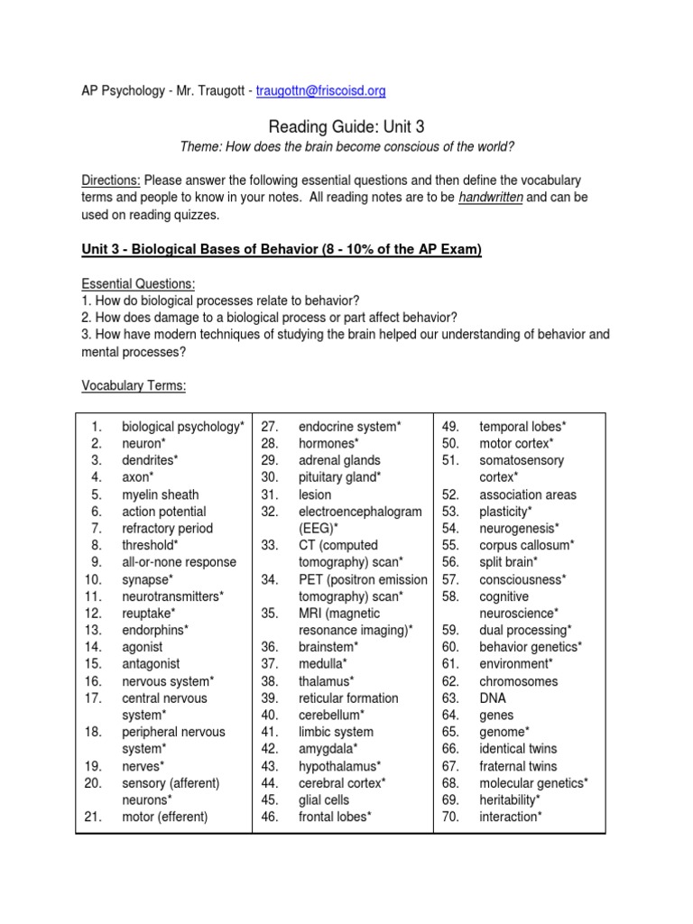 Unit 3: Biological Bases of Behavior | PDF | Perception | Sleep