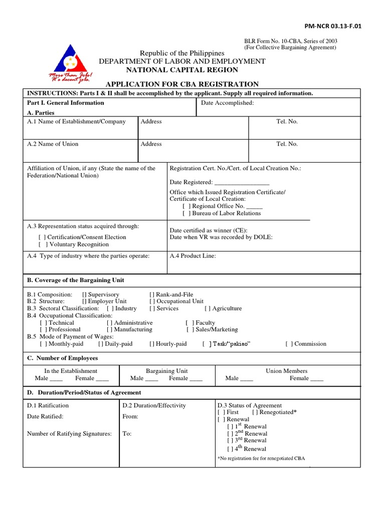 Applicationform Cba | Collective Bargaining | Ratification