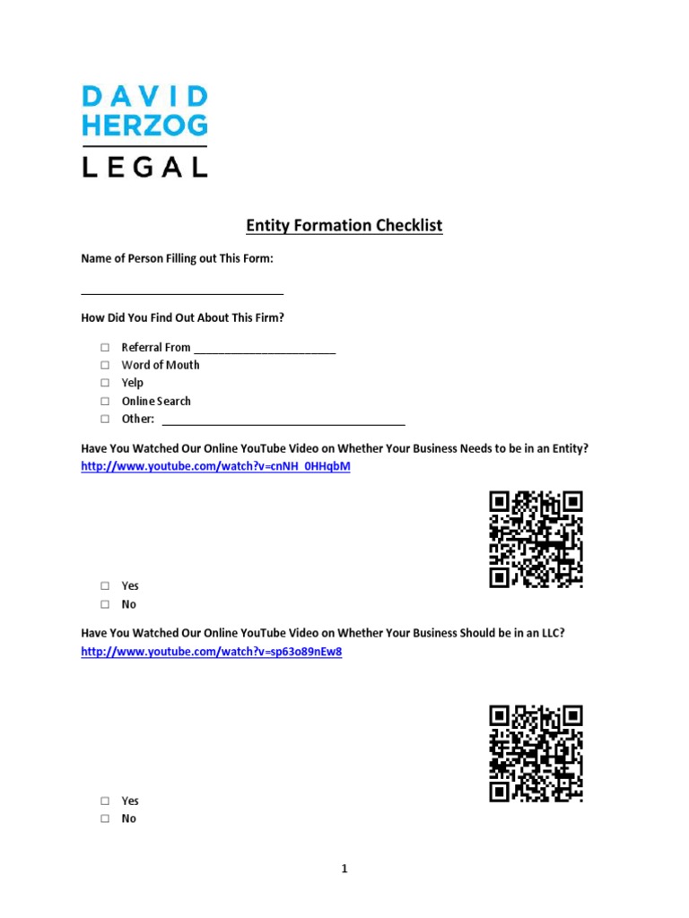 Entity Formation Checklist DHZ Rev 20140701 | PDF | Limited Liability ...