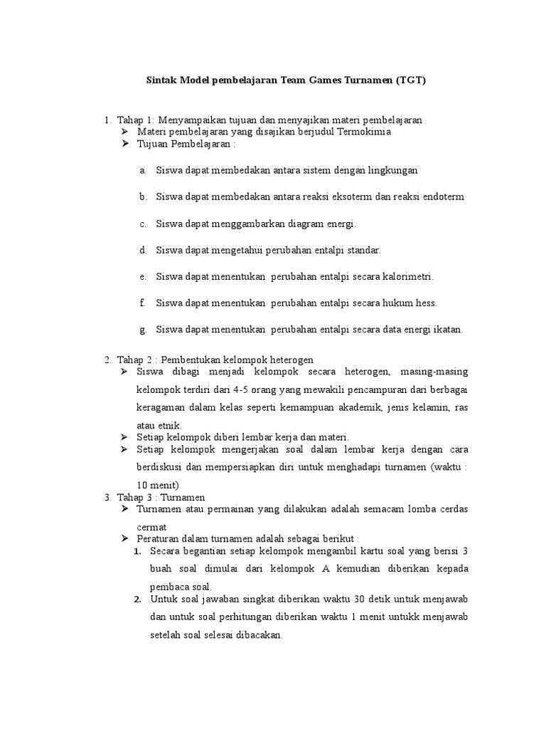 Sintak Model Pembelajaran TGT | PDF