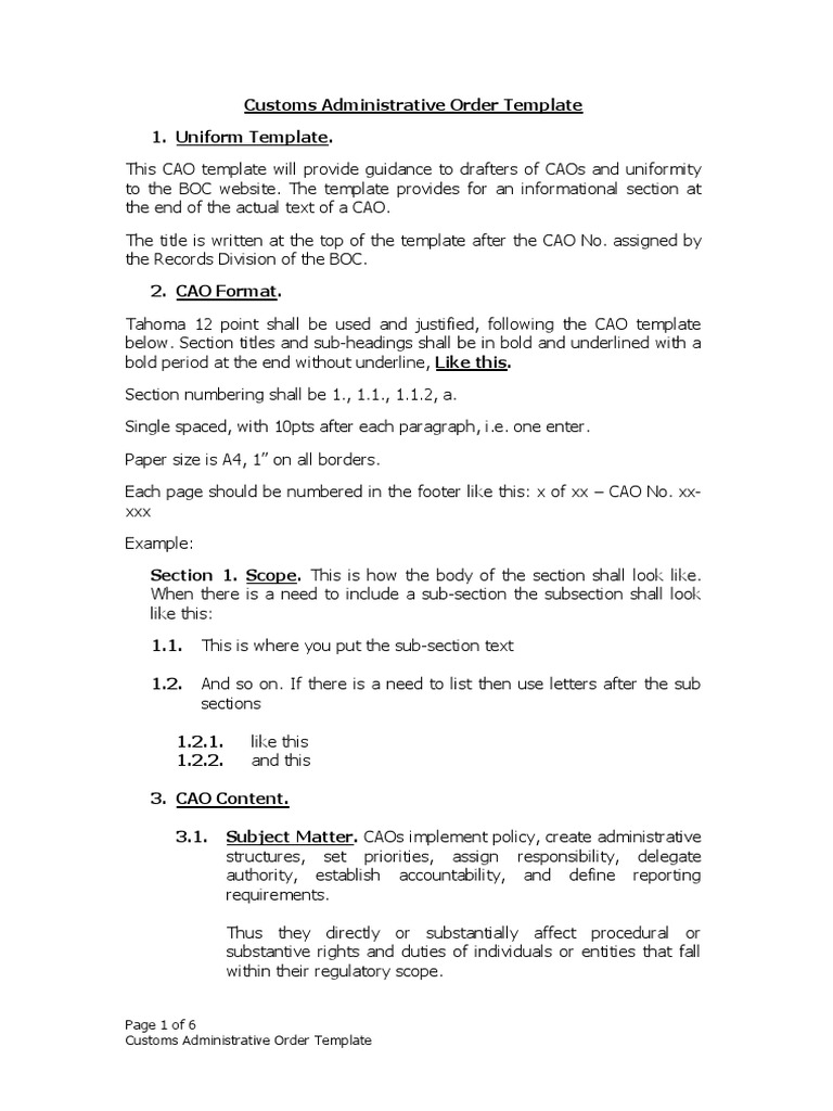 Customs Administrative Order Template | PDF | Customs | Government