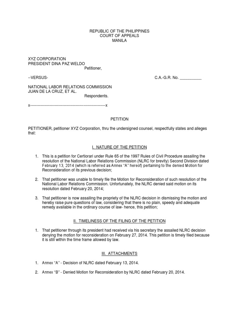 Sample - Certiorari Rule 65 | PDF | Government | Public Law