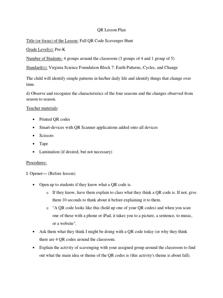 QR Lesson Plan | PDF | Qr Code | Lesson Plan