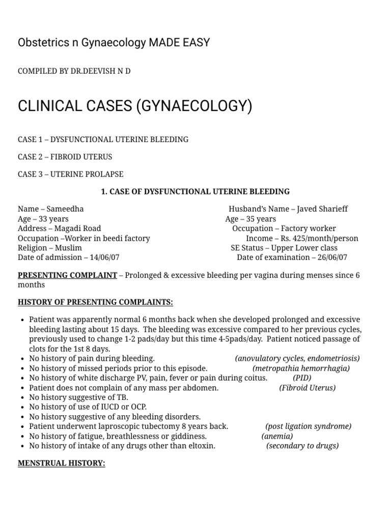 Clinical Cases (Gynaecology) - Obstetrics N Gynaecology Made Easy | PDF ...