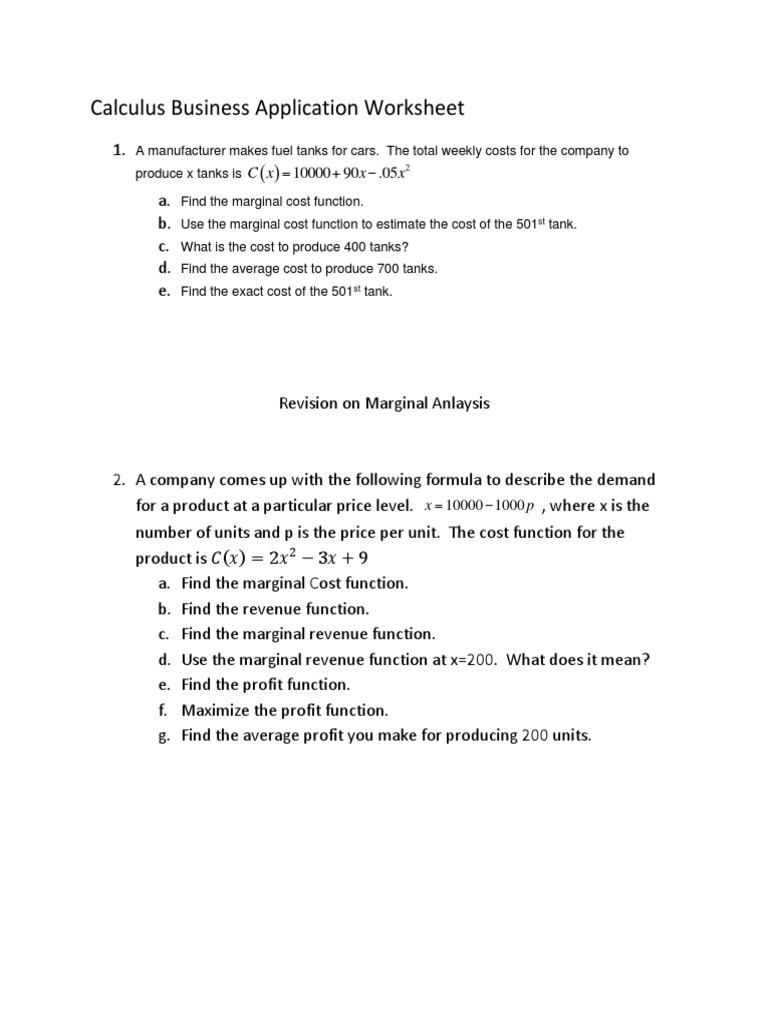 Marginal Analysis Worksheet | PDF
