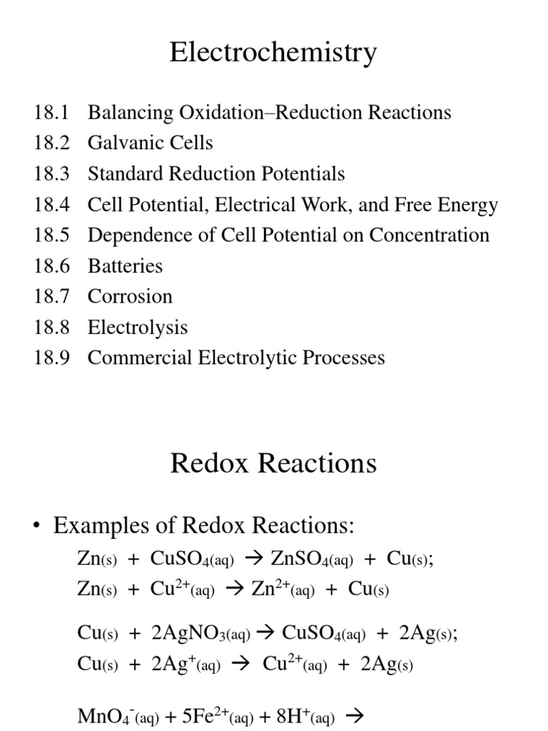 Balancing Redox Reactions in Electrochemistry | PDF | Redox ...