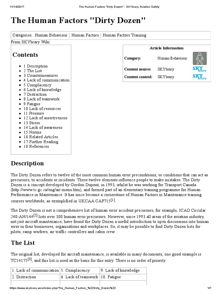 The Human Factors - Dirty Dozen | PDF | Fatigue (Medical) | Stress ...