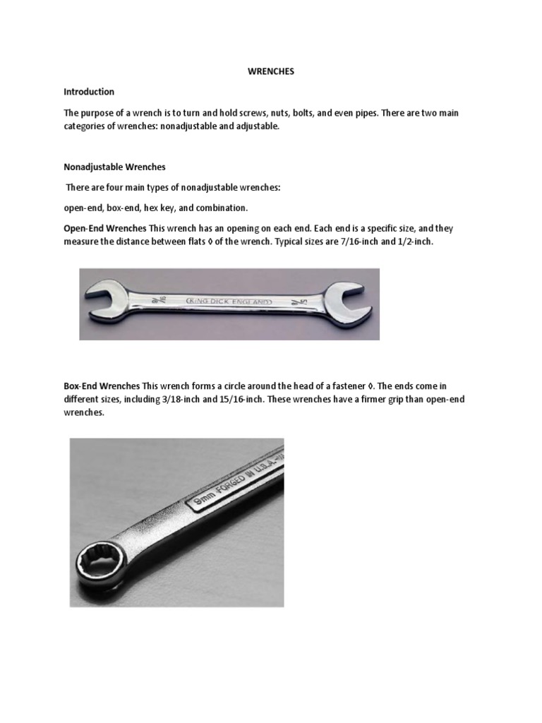 Types of Wrenches | PDF