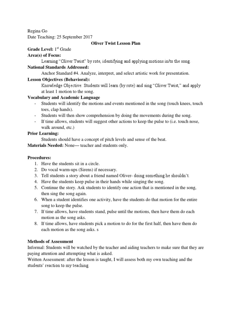 Oliver Twist Lesson Plan | PDF | Lesson Plan | Reading Comprehension